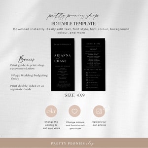 Minimal Wedding Programs Template Black, Black and White Program ...