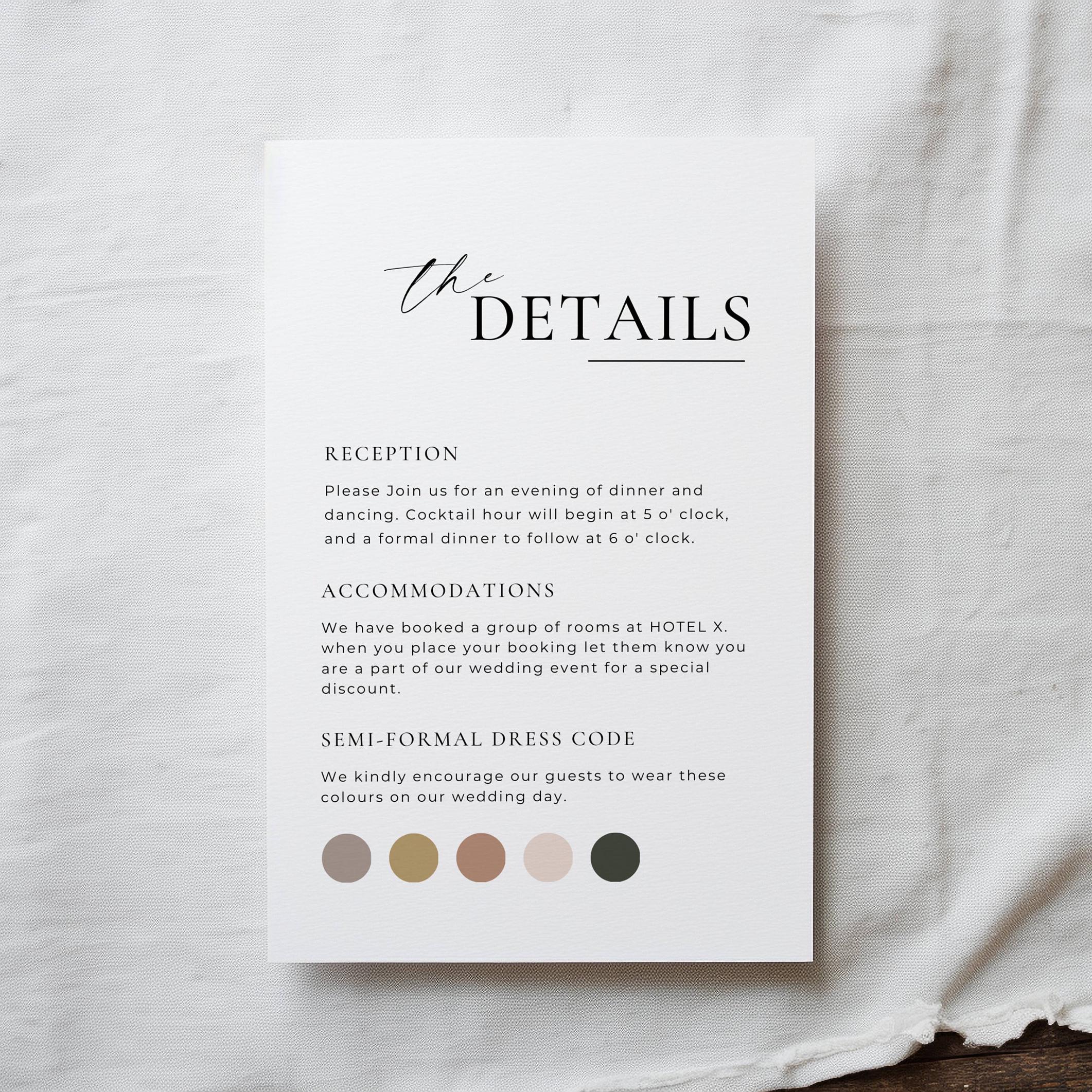 Wedding Attire Canva Template, Color Palette Detail Card, Detail Card ...