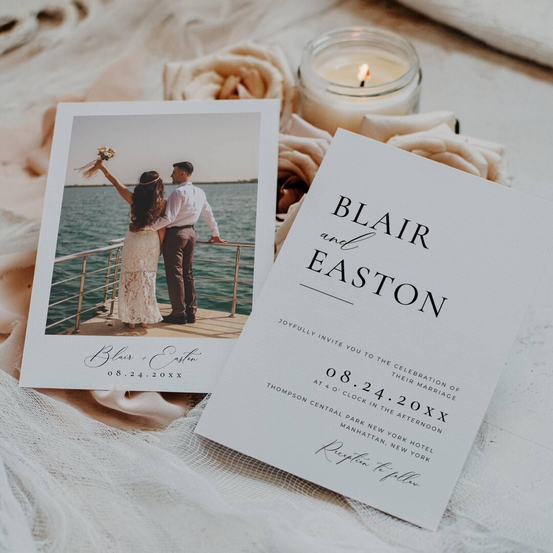 Minimal Wedding Invitation With Photo Digital Download, Custom Picture ...