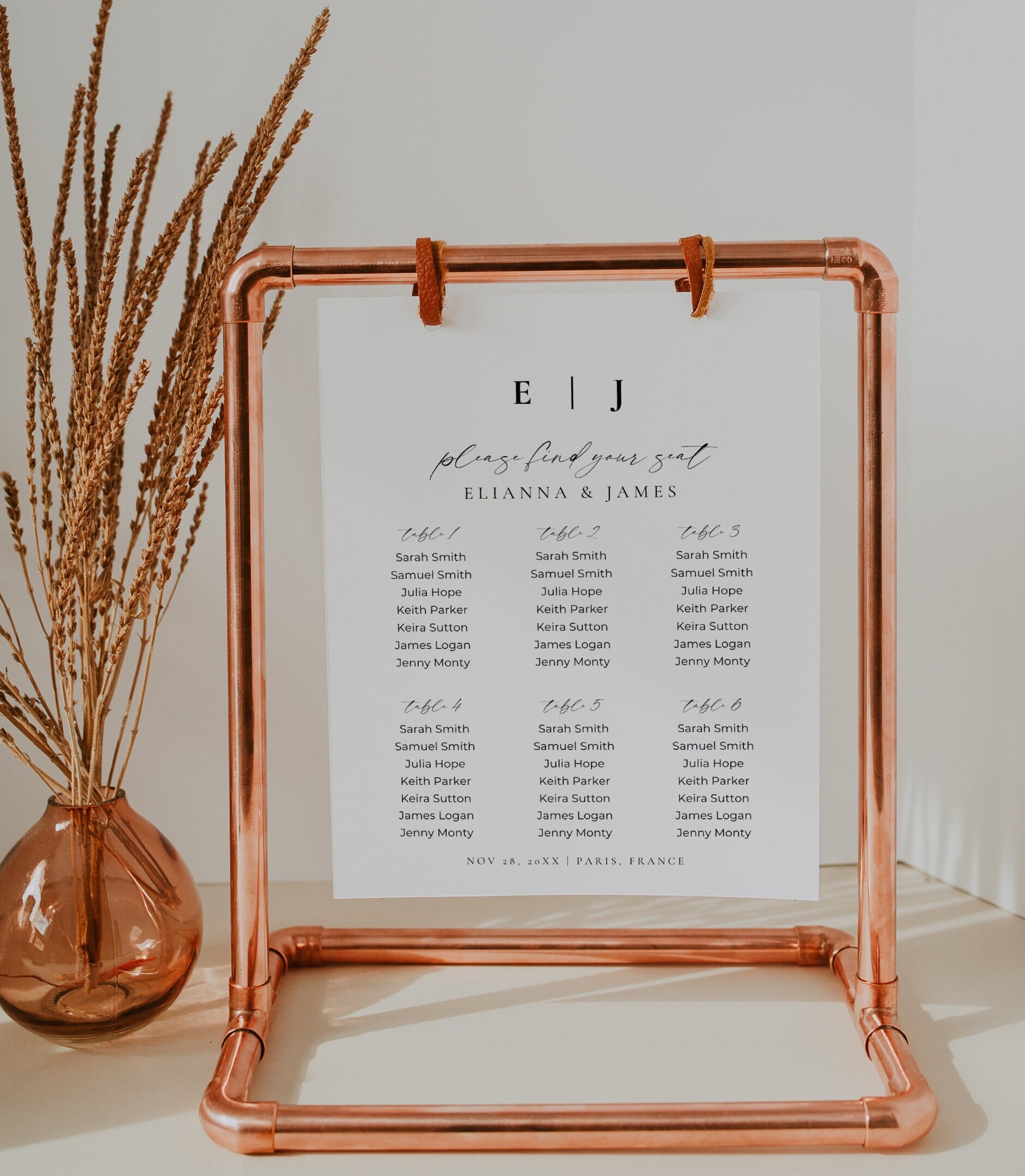 Seating Chart Small Wedding, Seating Chart Template Monogram, 6 Tables ...