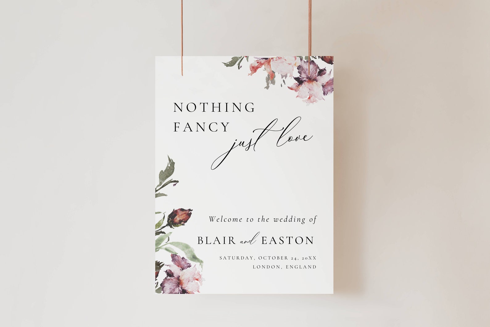 Nothing Fancy Just Love Sign, Floral Wedding Welcome Sign Template ...