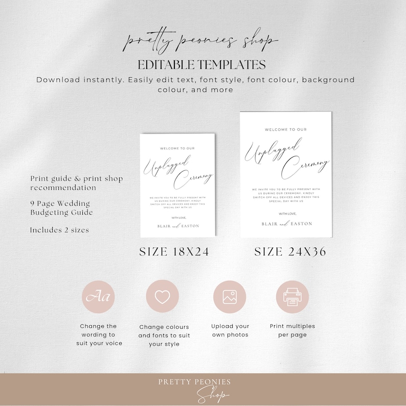 Elegant Unplugged Ceremony Sign Template, Welcome to Our Unplugged ...