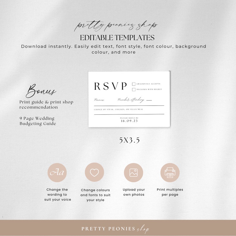 Wedding RSVP Card Template | Modern Wedding RSVP Insert Cards | Classic ...