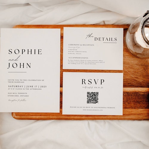 Wedding Invitation Suite Template Canva Minimal Wedding - Etsy
