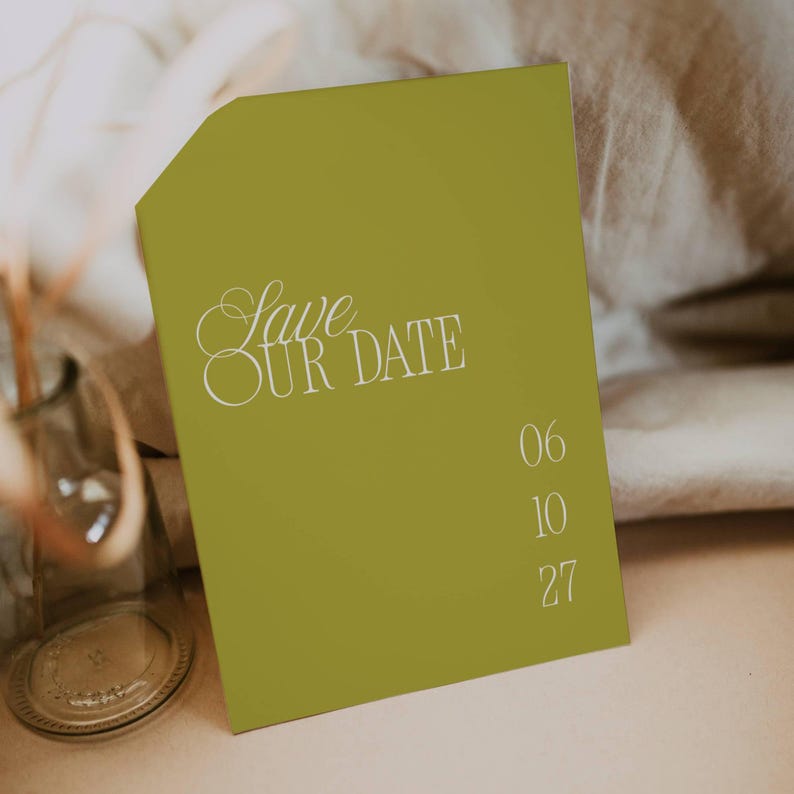 Citrus Save the Date Invitation, Yellow Green Retro Wedding ...