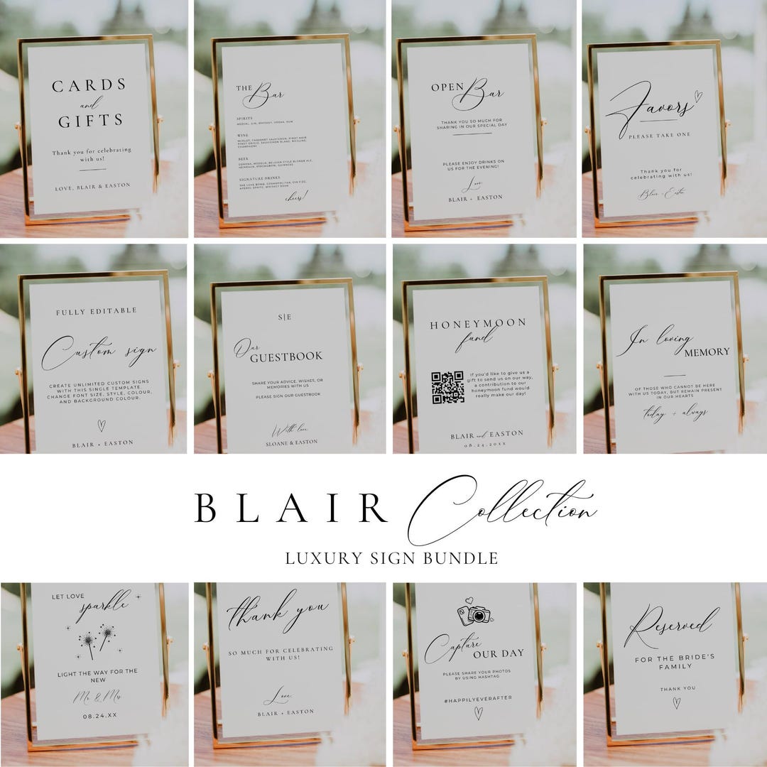 Wedding Reception Signs Templates Bundle, Minimalist Wedding Sign ...