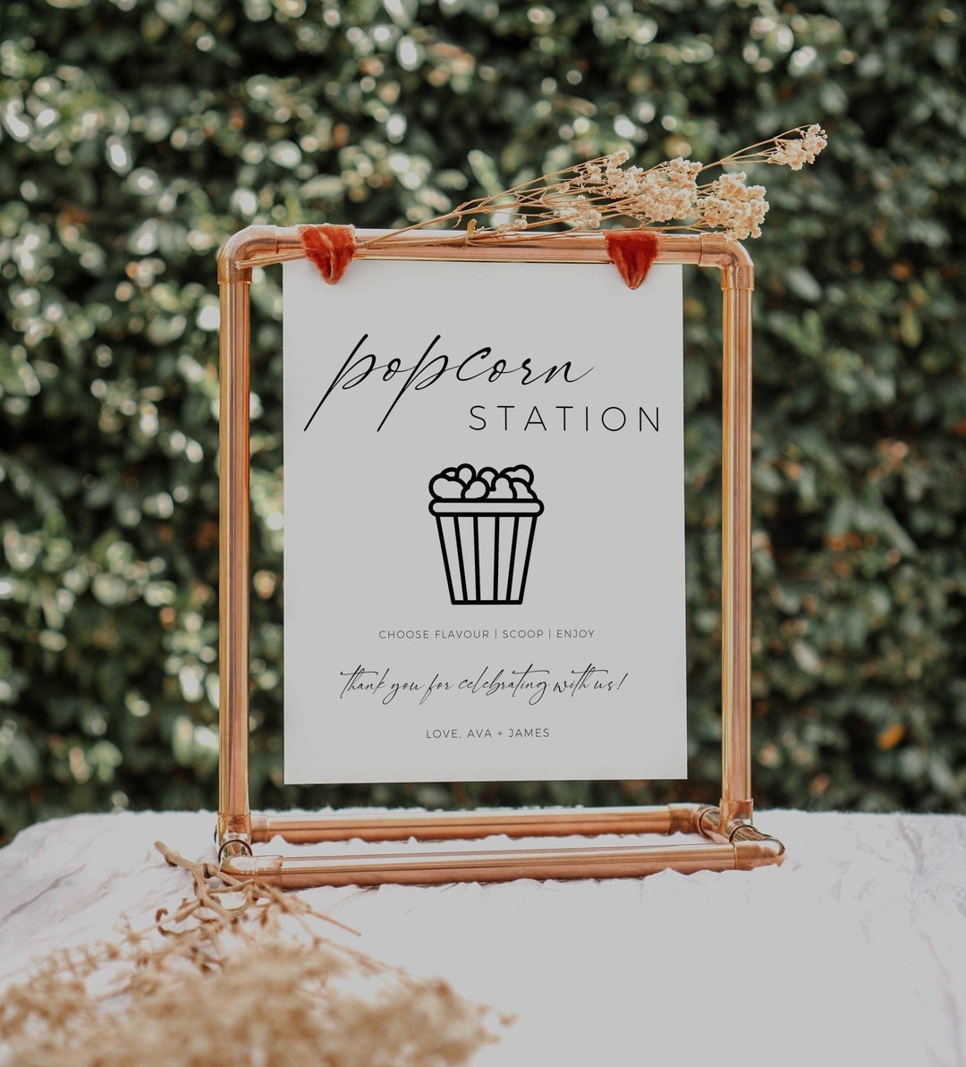 Popcorn Bar Wedding Sign, Printable Popcorn Station Sign, Dessert and ...