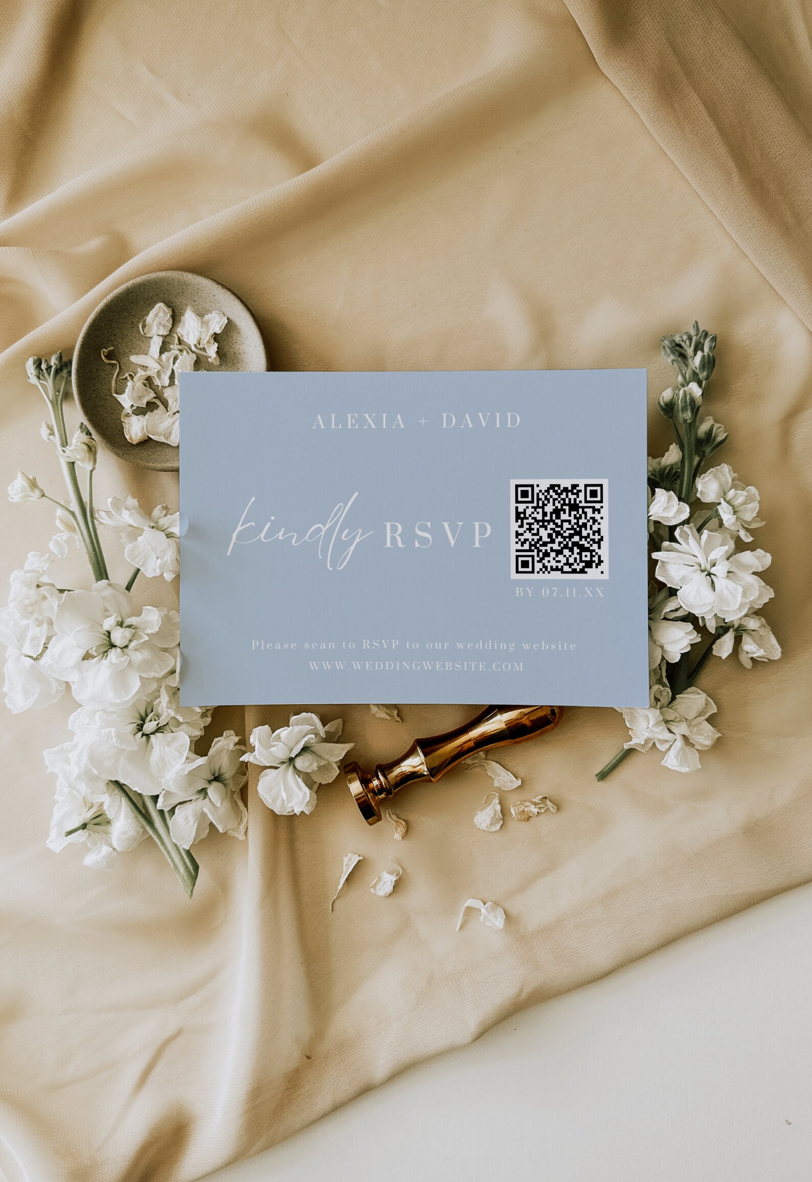 Dusty Blue Wedding Set With Qr Code, Light French Blue Invitation Suite ...