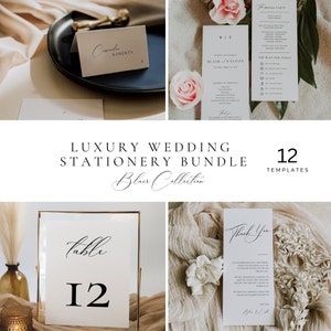 Minimalist Wedding Reception Bundle Template, Elegant Script Stationery Bundle, Monogram ...
