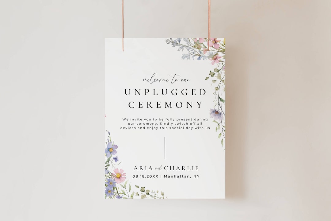 Unplugged Ceremony Sign, Wildflower Wedding Welcome Sign Download ...