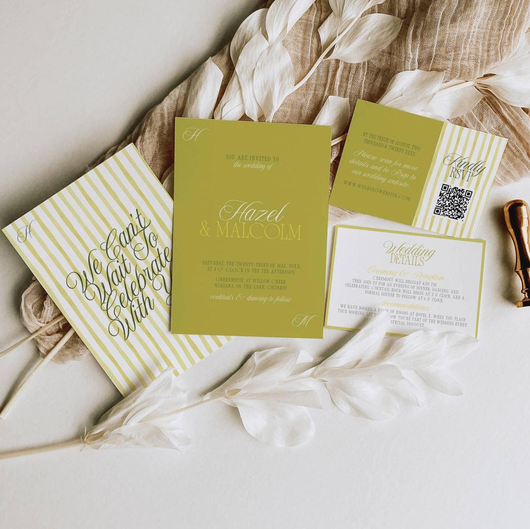 Retro Striped Wedding Invitations, Island Citrus Invite Suite Template ...