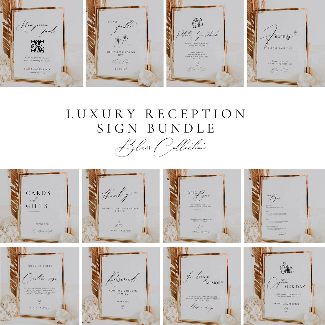 Wedding Reception Signs Templates Bundle, Minimalist Wedding Sign ...