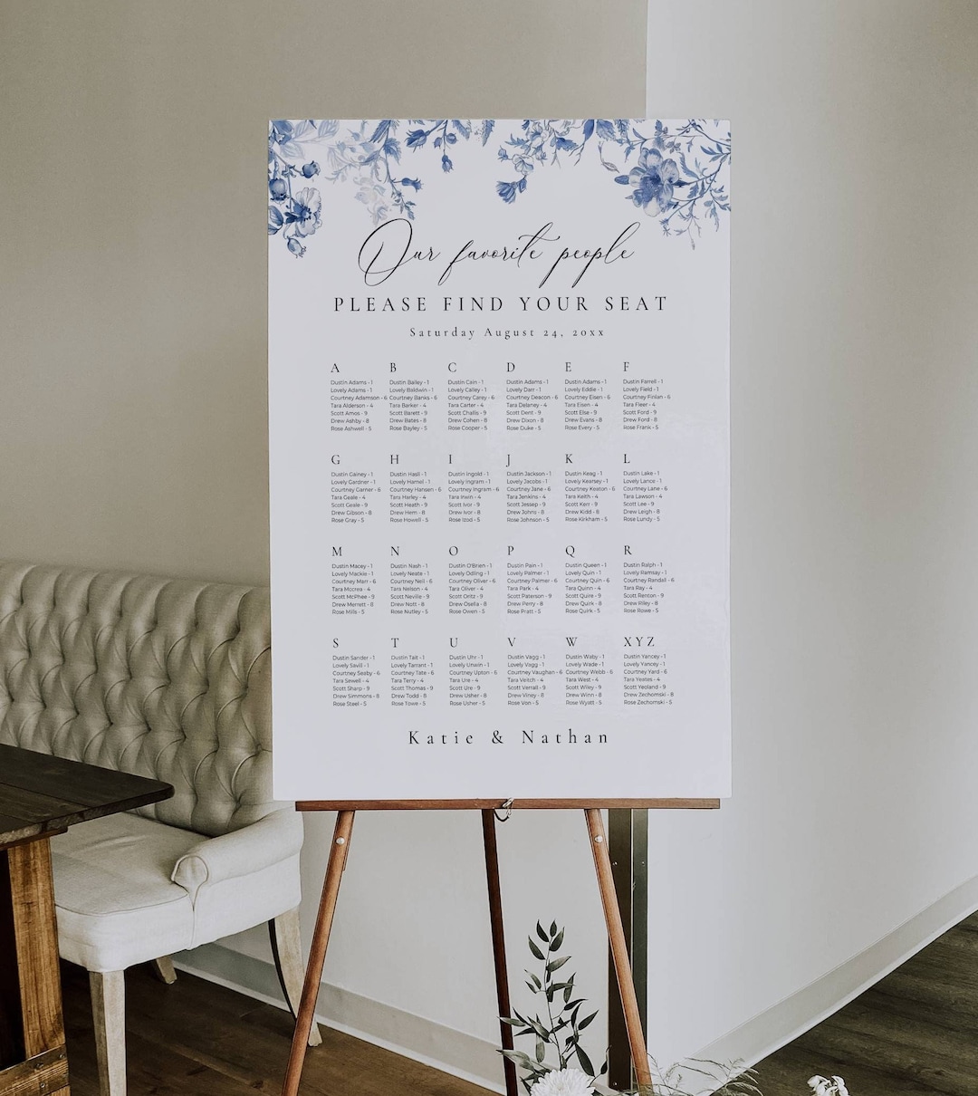 Toile Seating Chart Template, Alphabetical Seating Plan by Last Name ...