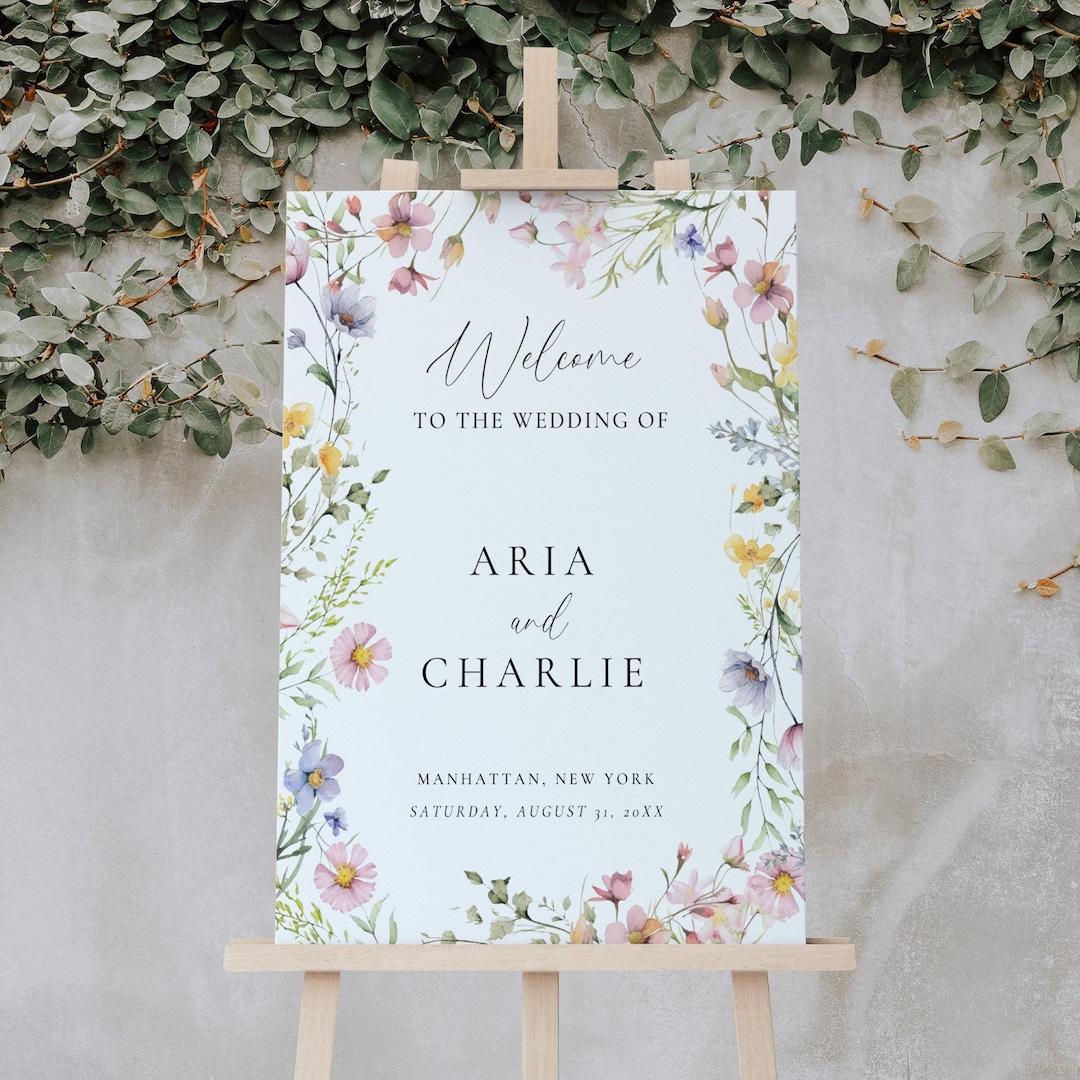 Wildflower Welcome Sign for Wedding, Printable Floral Welcome Signage ...