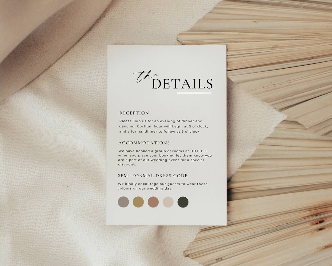 Detail Card Wedding Attire, Color Palette Detail Card, Guest Dress Code ...