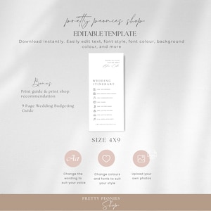 Minimalist Wedding Itinerary Template, Reception Itinerary With Icons ...