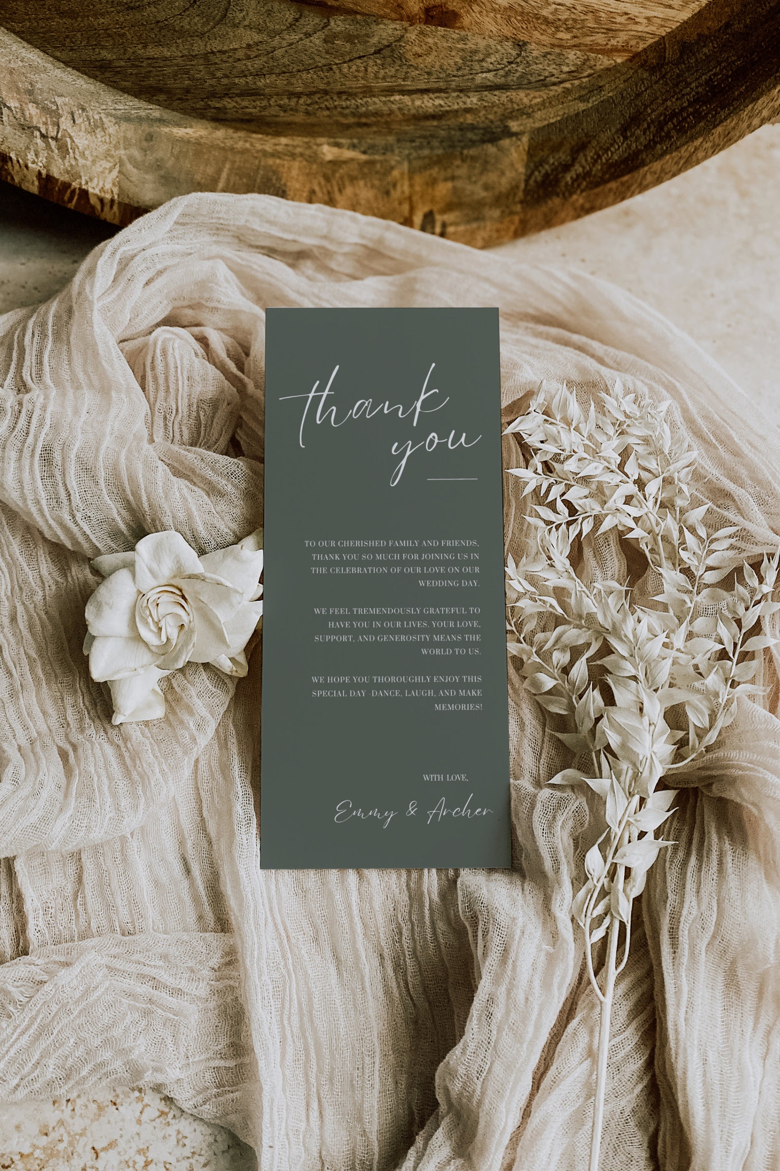 Sage Wedding Thank You Menu, Dark Green Table Thank You Note, Welcome ...