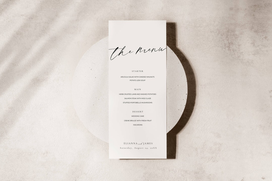 Modern Script Wedding Dinner Menu Template, Elegant Reception Table ...