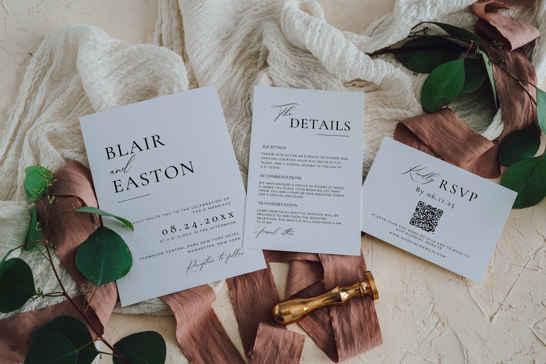 Qr Code Wedding Invitation With Picture, Minimal Wedding Invite Set ...