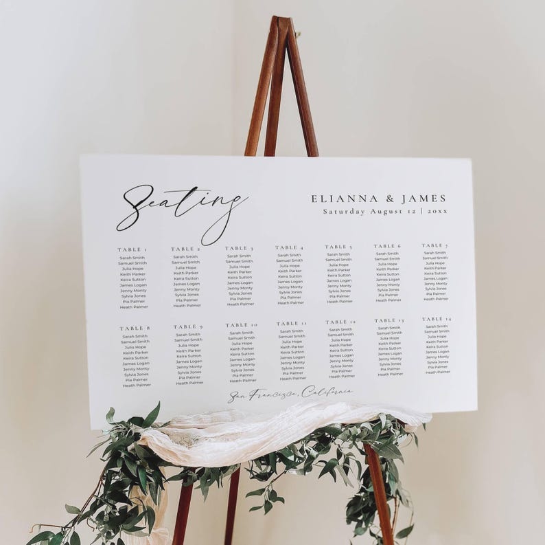 Horizontal Seating Chart Template, Wedding Seating Plan Landscape ...