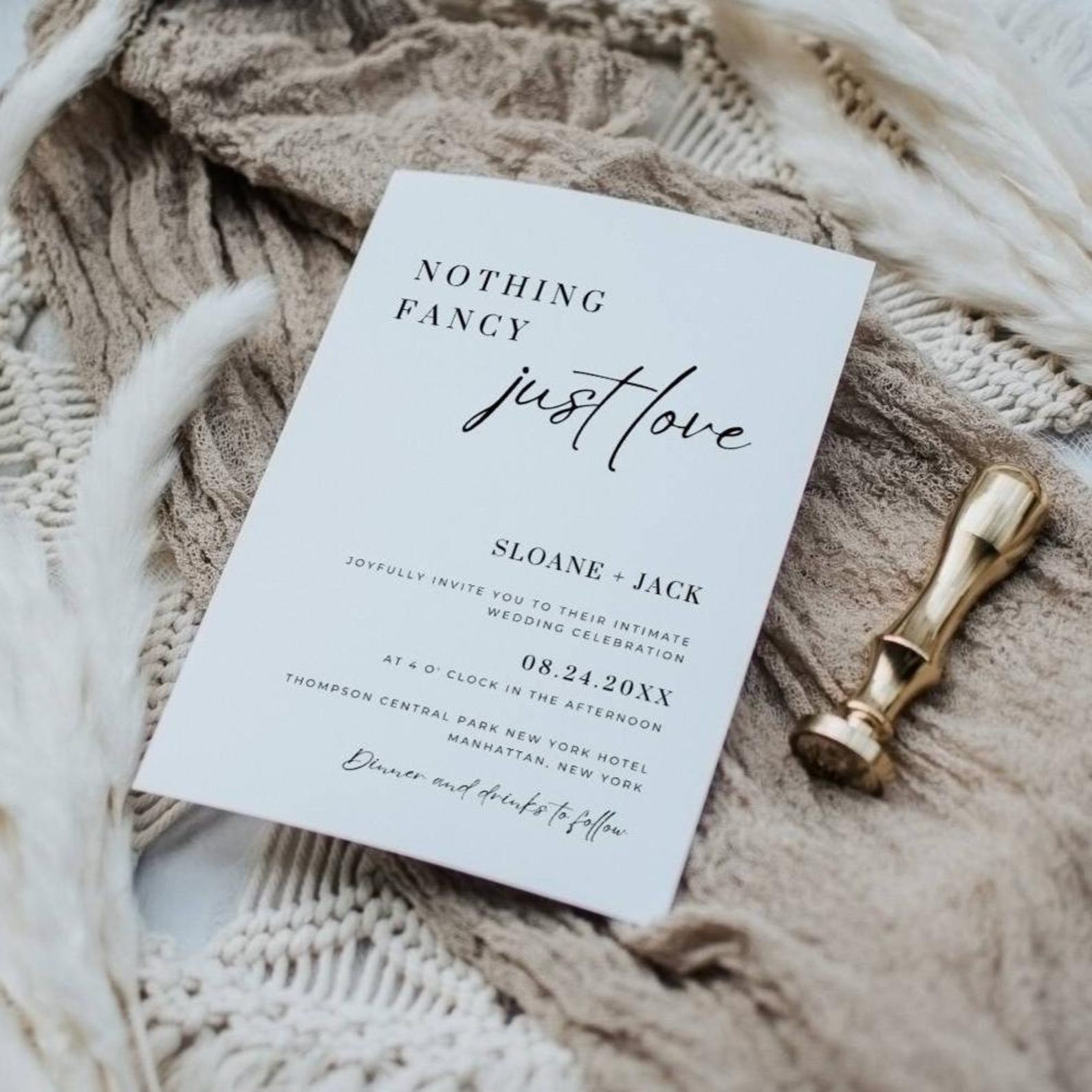 Intimate Wedding Invitation Template, Minimal Small Ceremony Invite ...