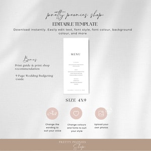 Minimalistic Wedding Menu, Simple Dinner Menu Template, Canva Table ...