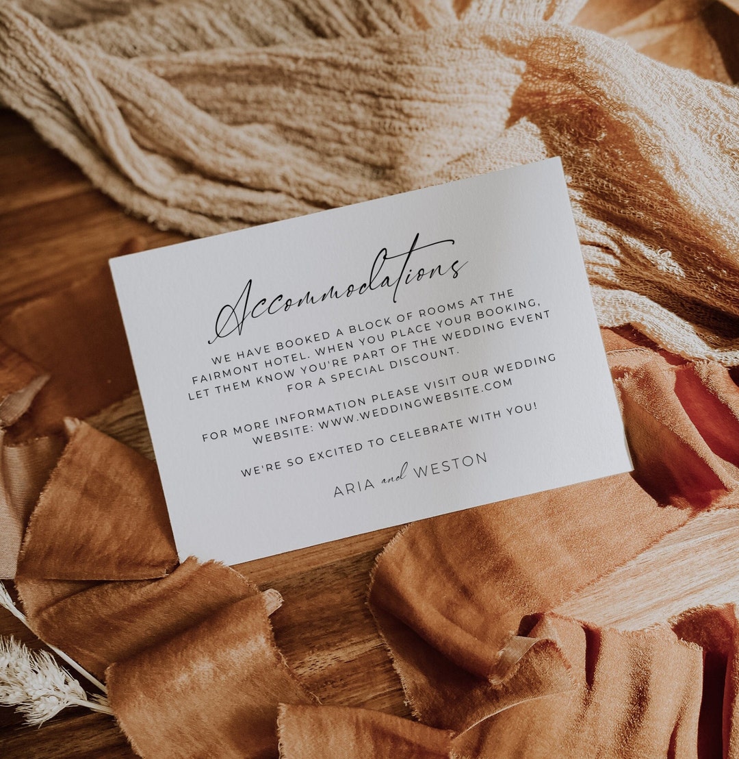 Hotel Information Card for Wedding Invitations, Calligraphy ...