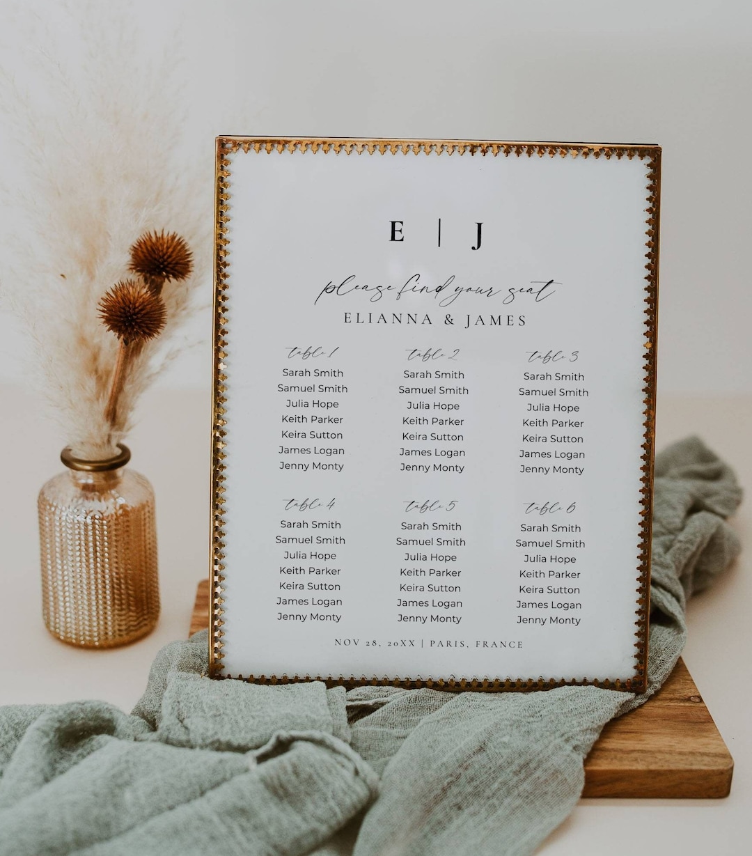 Seating Chart Small Wedding, Seating Chart Template Monogram, 6 Tables ...