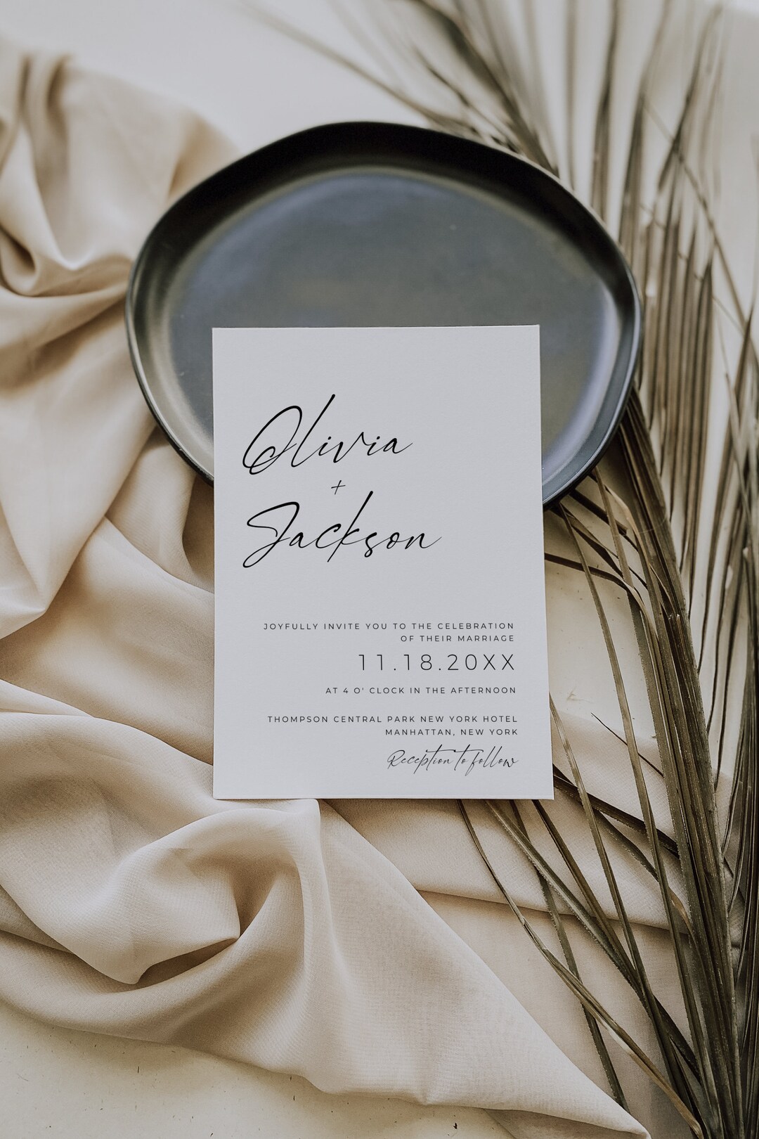 Modern Calligraphy Wedding Invitation Template Canva - Etsy