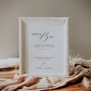 Minimal Open Bar Menu Sign, Printable Drinks on Us Reception Sign ...