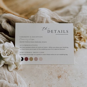 Color Palette Detail Card, Detail Card Wedding Attire, Guest Dress Code ...