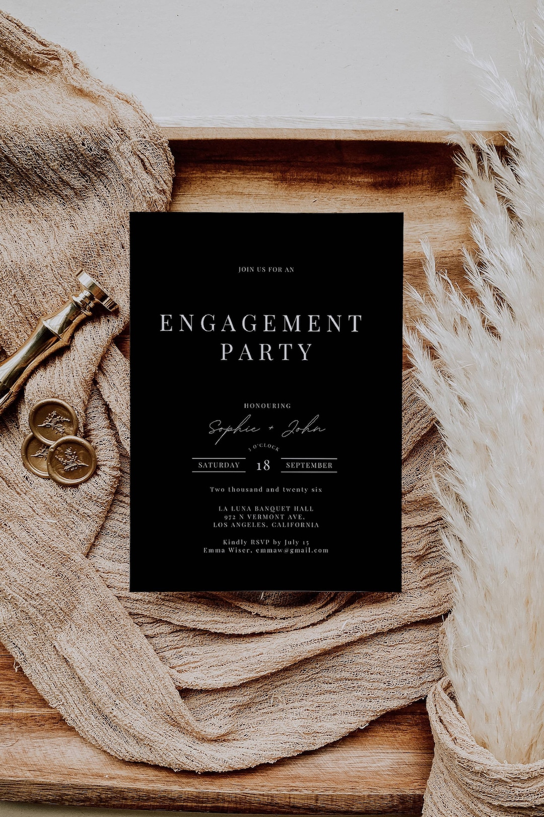 Black Canva Engagement Invitation, Minimalist Engagement Party Invite ...