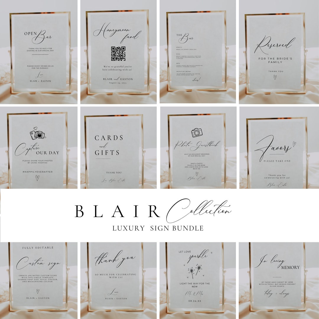 Minimal Reception Signs Template Bundle, Wedding Signage Template ...