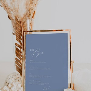 Dusty Blue Bar Menu, Printable Wedding Bar Sign Template, Light Blue ...