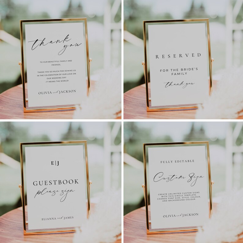 Elegant Wedding Signage Bundle Canva, Modern Reception Sign Template ...
