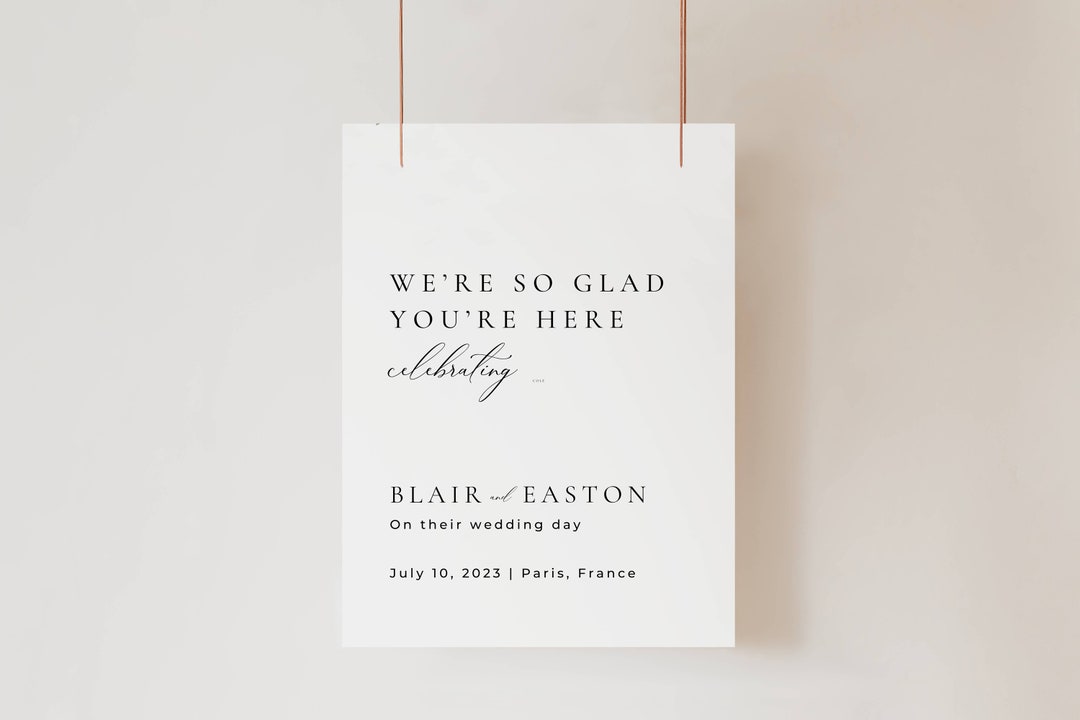 Were so Glad Youre Here Wedding Sign, Minimal Wedding Welcome Sign ...