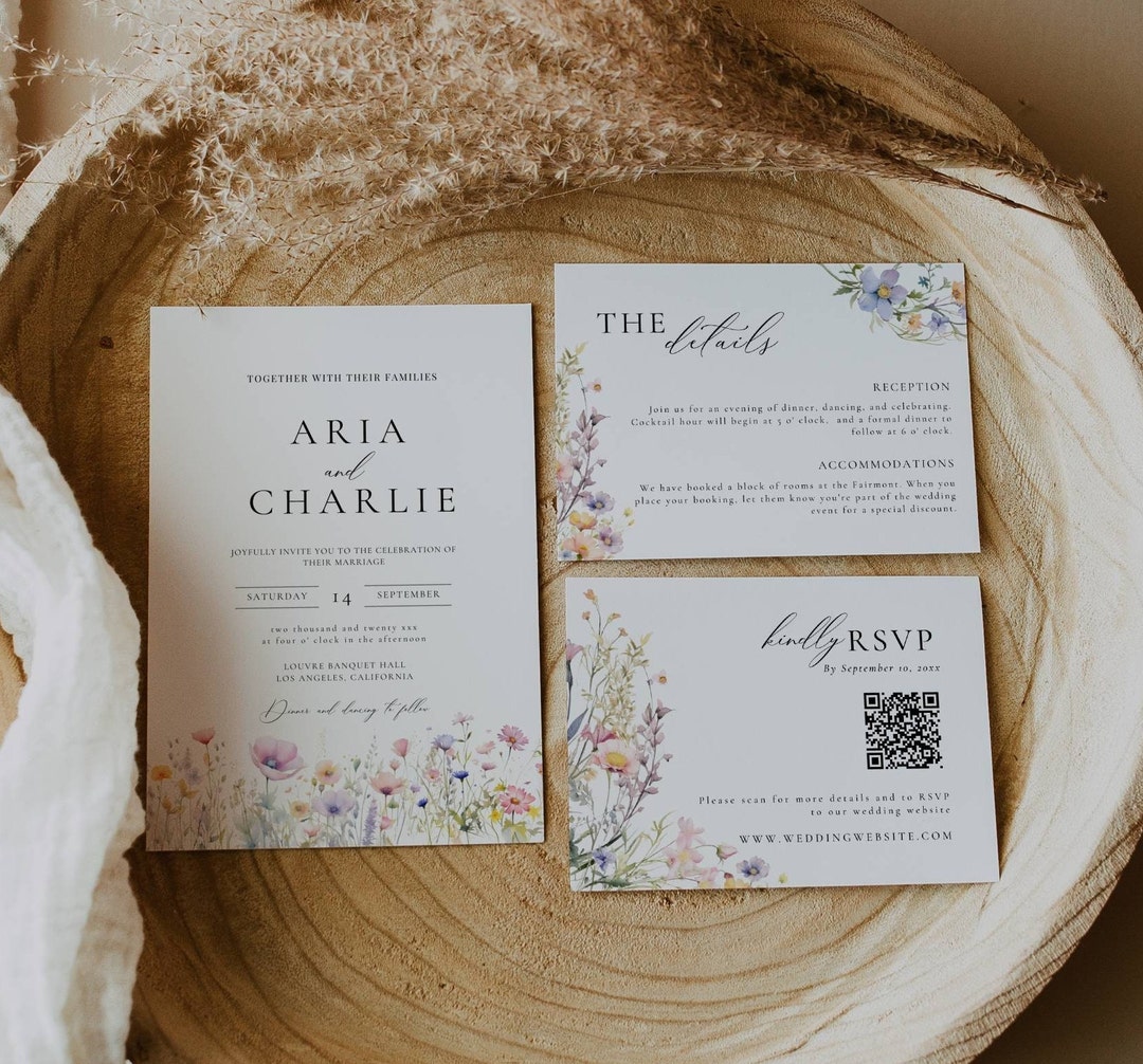 Summer Wildflower Wedding Invitation Set, Whimsical Floral Invitation ...