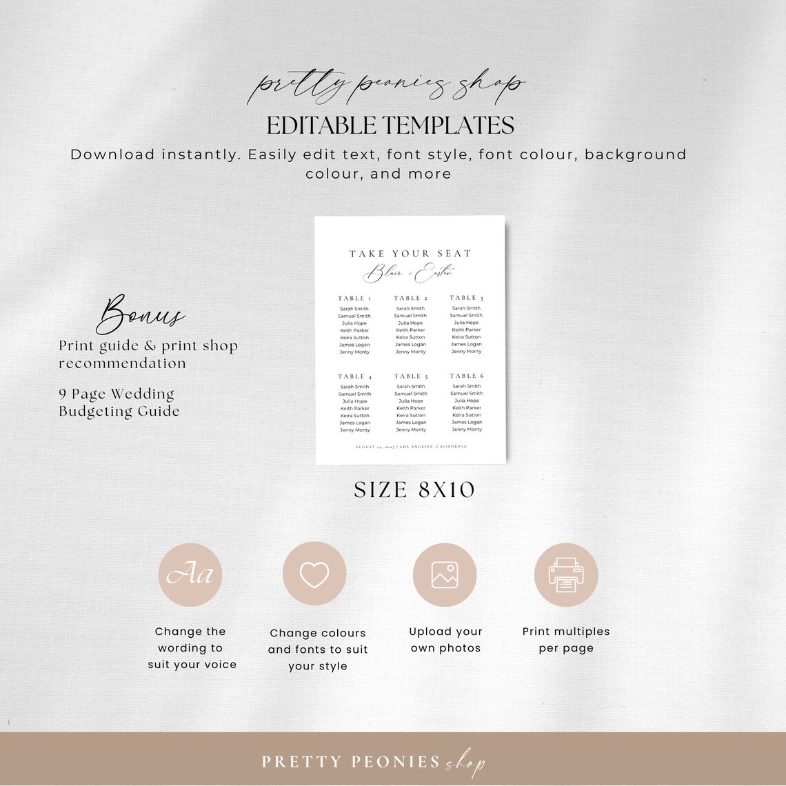 Small Wedding Seating Plan Template Portrait, Intimate Reception ...