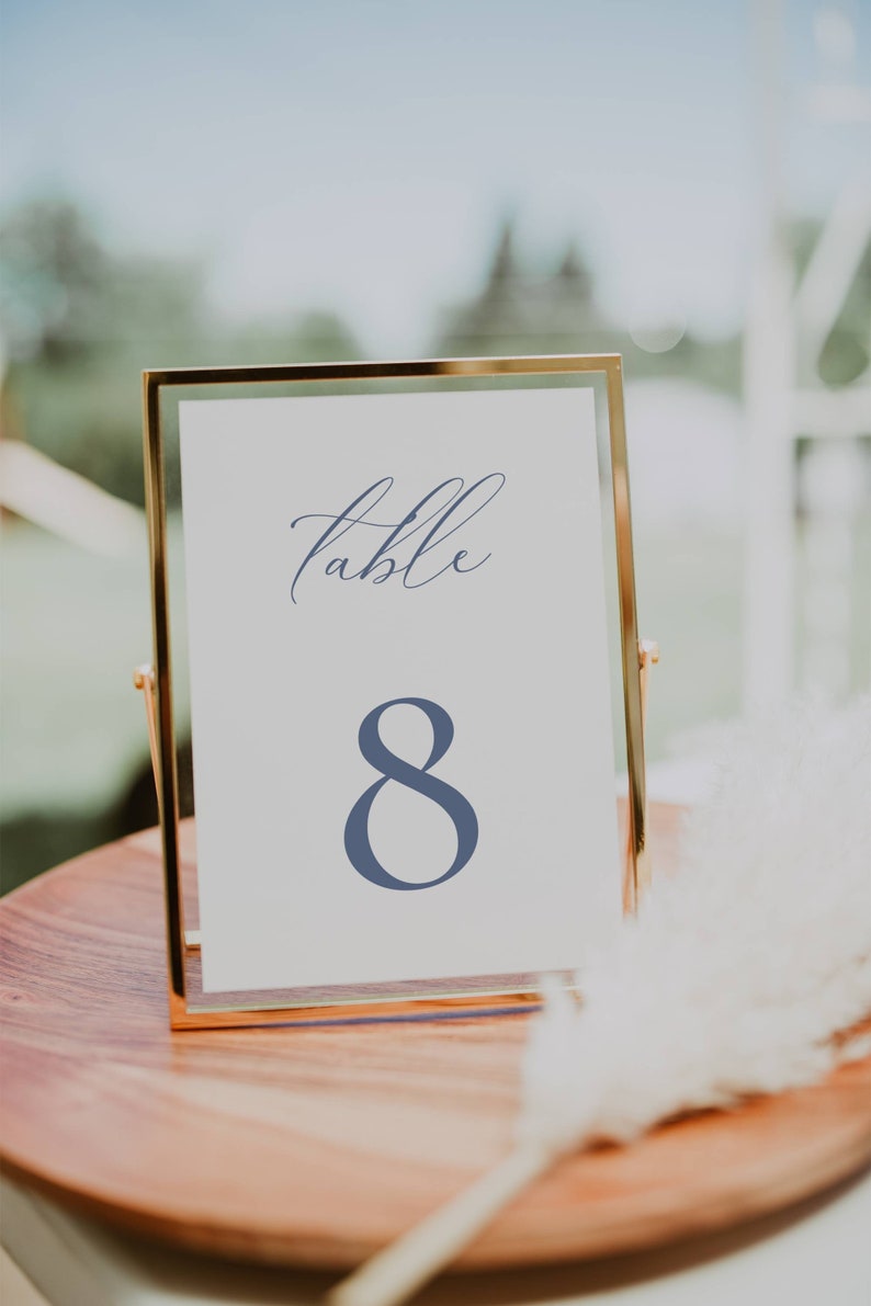 Dusty Blue Wedding Table Numbers, Light Blue Table Number Sign Template ...