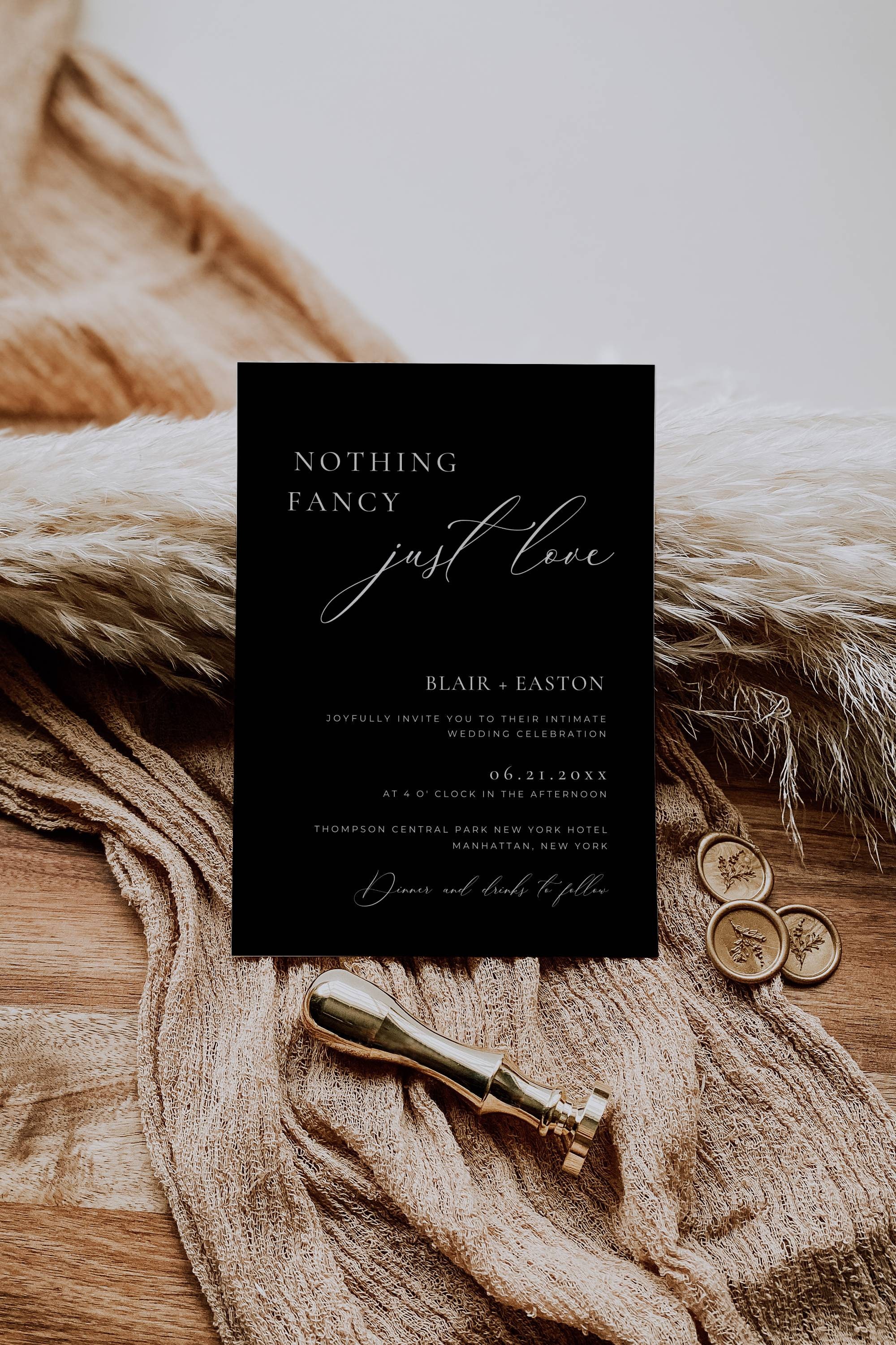 Nothing Fancy Just Love Invitation Template, Black Intimate Wedding ...