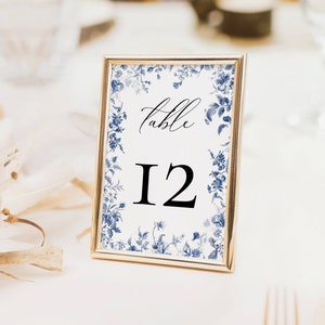 Blue Toile Table Number Template, French Blue Wedding Table Numbers ...