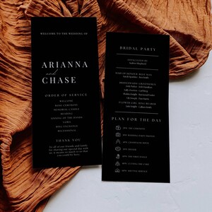 Minimal Wedding Programs Template Black, Black and White Program ...