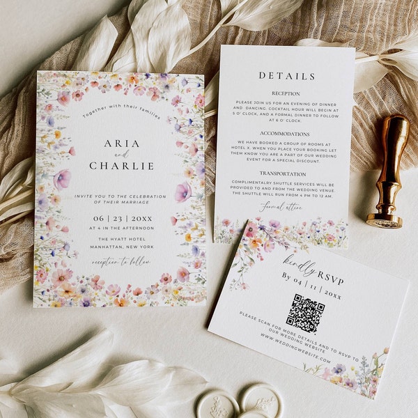 Watercolor Floral Wildflower Wedding Invitation - Etsy