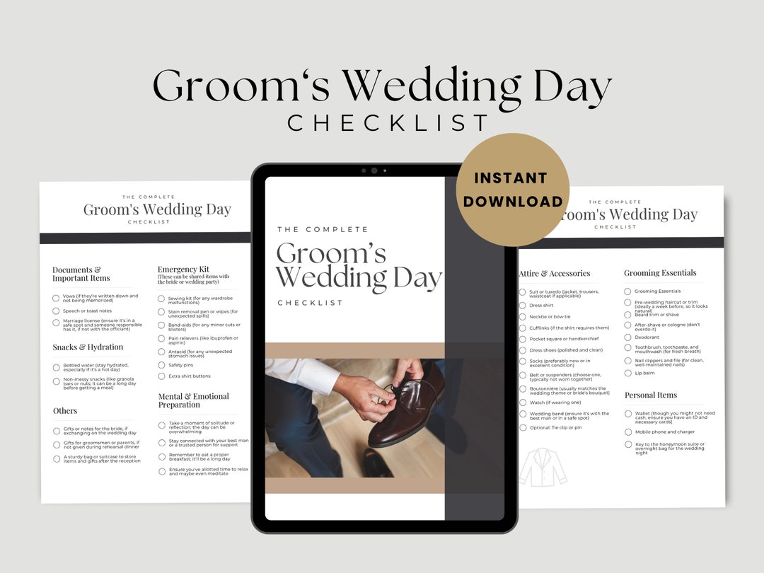 Grooms Wedding Day Checklist, Day of Wedding Planning Checklist, Groom ...