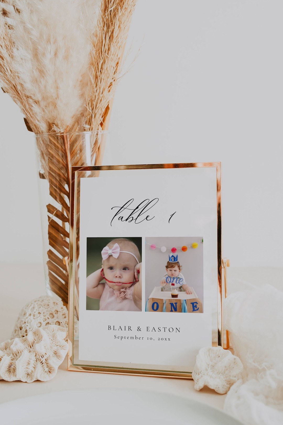 Photo Table Number Sign Template, Wedding Table Number Card With Baby ...