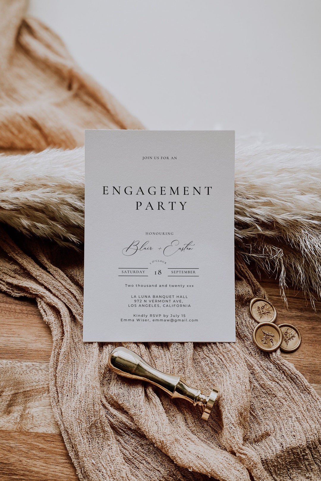 Elegant Engagement Party Invitation Template, Modern Script Engagement ...