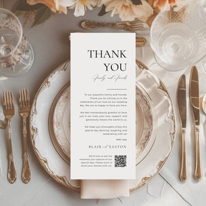 Wedding Thank You Card With Qr Code, Welcome and Thank You Note ...