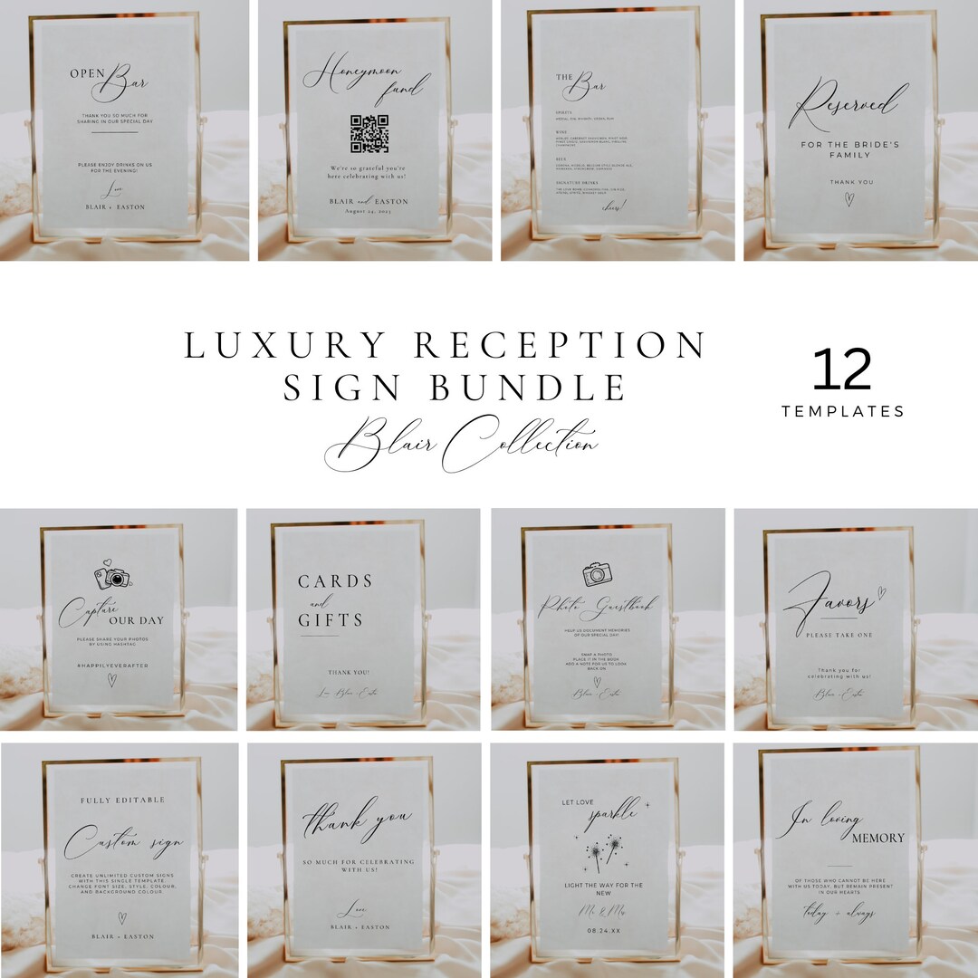 Minimal Reception Signs Template Bundle Wedding Signage - Etsy