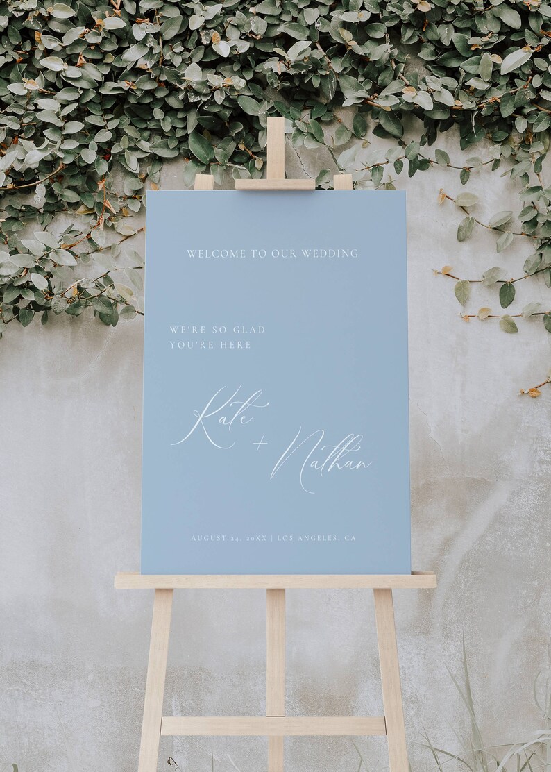 Dusty Blue Welcome Sign Template, Welcome to the Wedding Sign Light ...