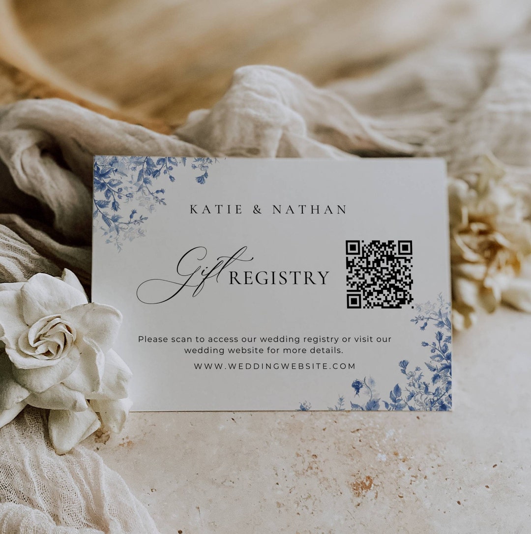 Toile Wedding Gift Registry Card, Qr Code Newlywed Registry Insert ...